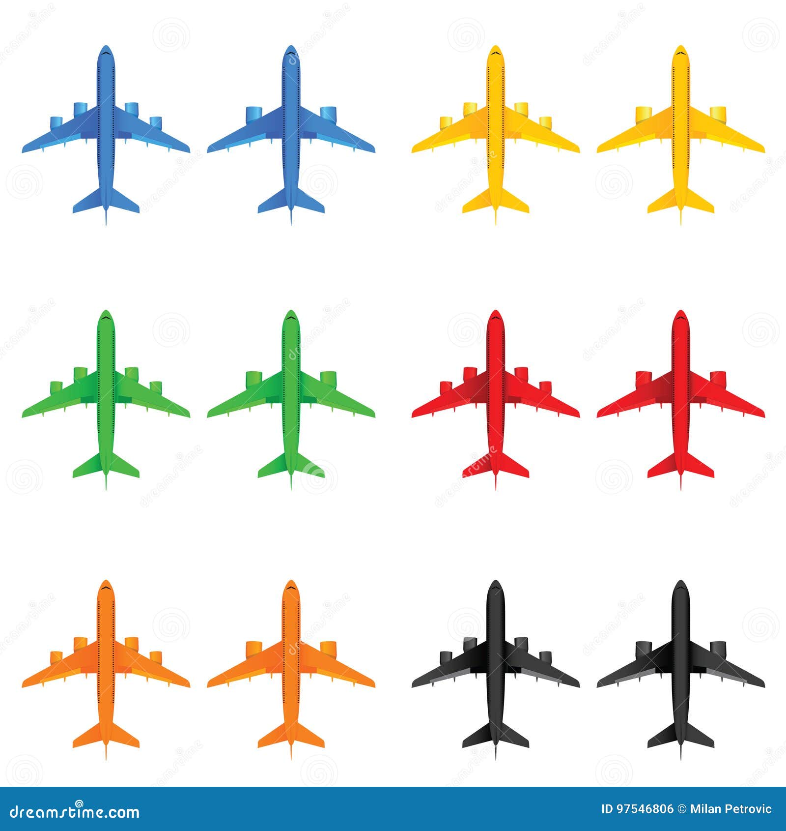 Airplane in Different Color Vector Illustration Stock Vector ...