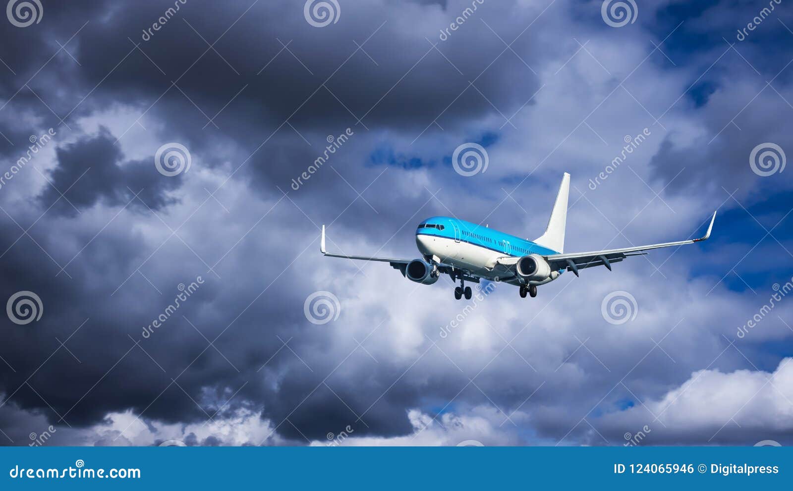 Airplane with dramatic sky stock photo. Image of high - 124065946