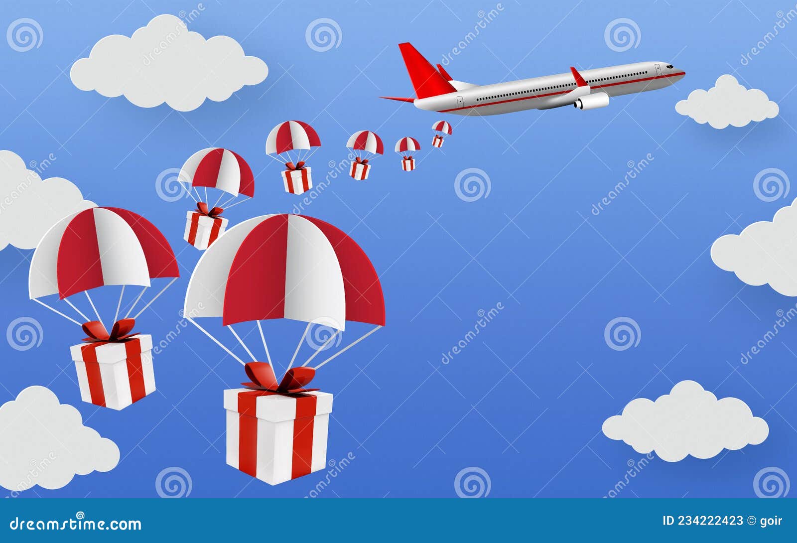 Airplane Dropping Gift Boxes Stock Illustration - Illustration of ...