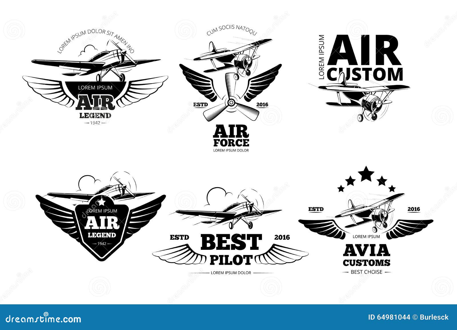 Airplane Emblems Vector Labels Stock Vector - Illustration of badge ...