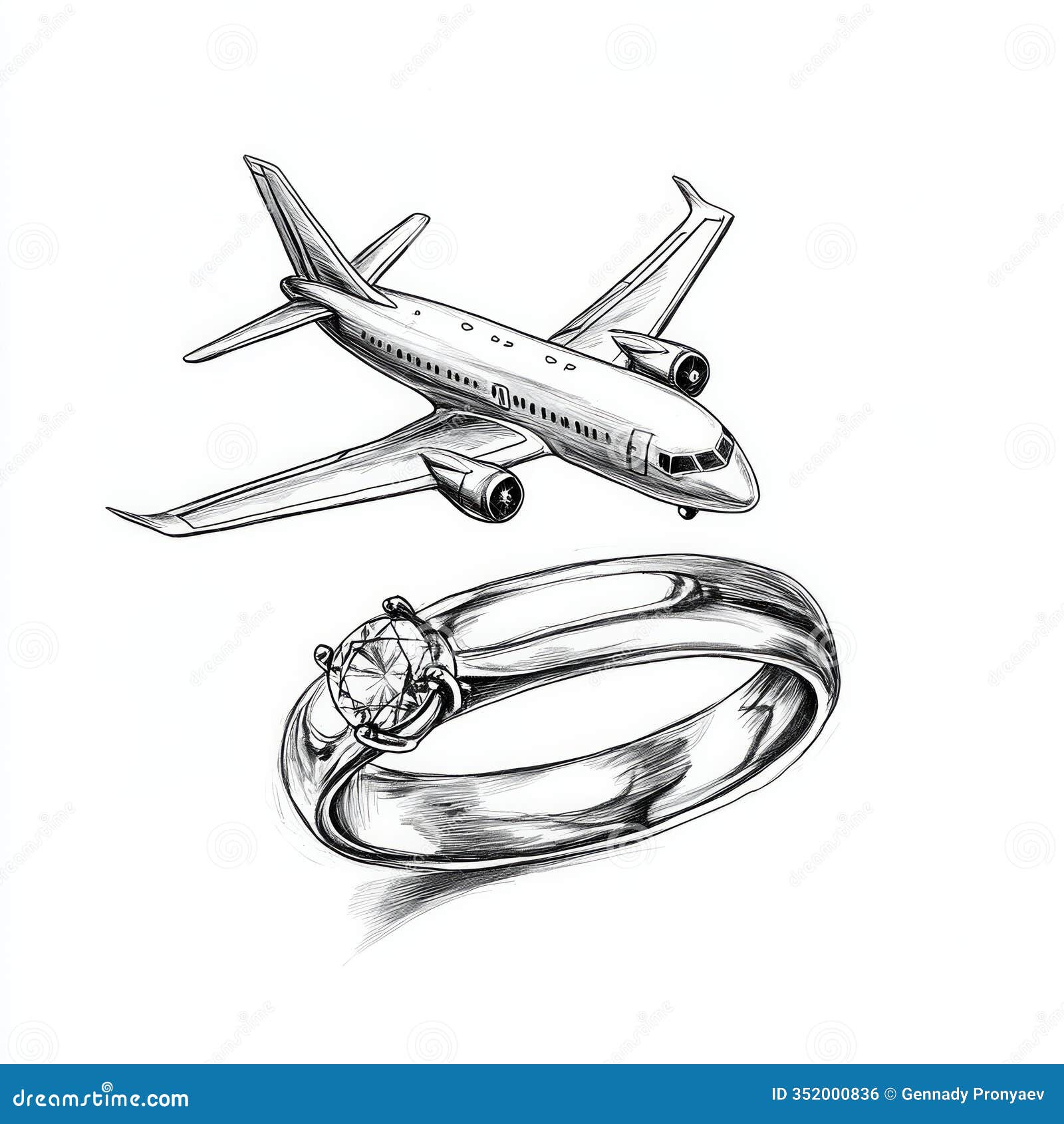 Airplane and Engagement Ring Illustration Symbolizing Travel and ...