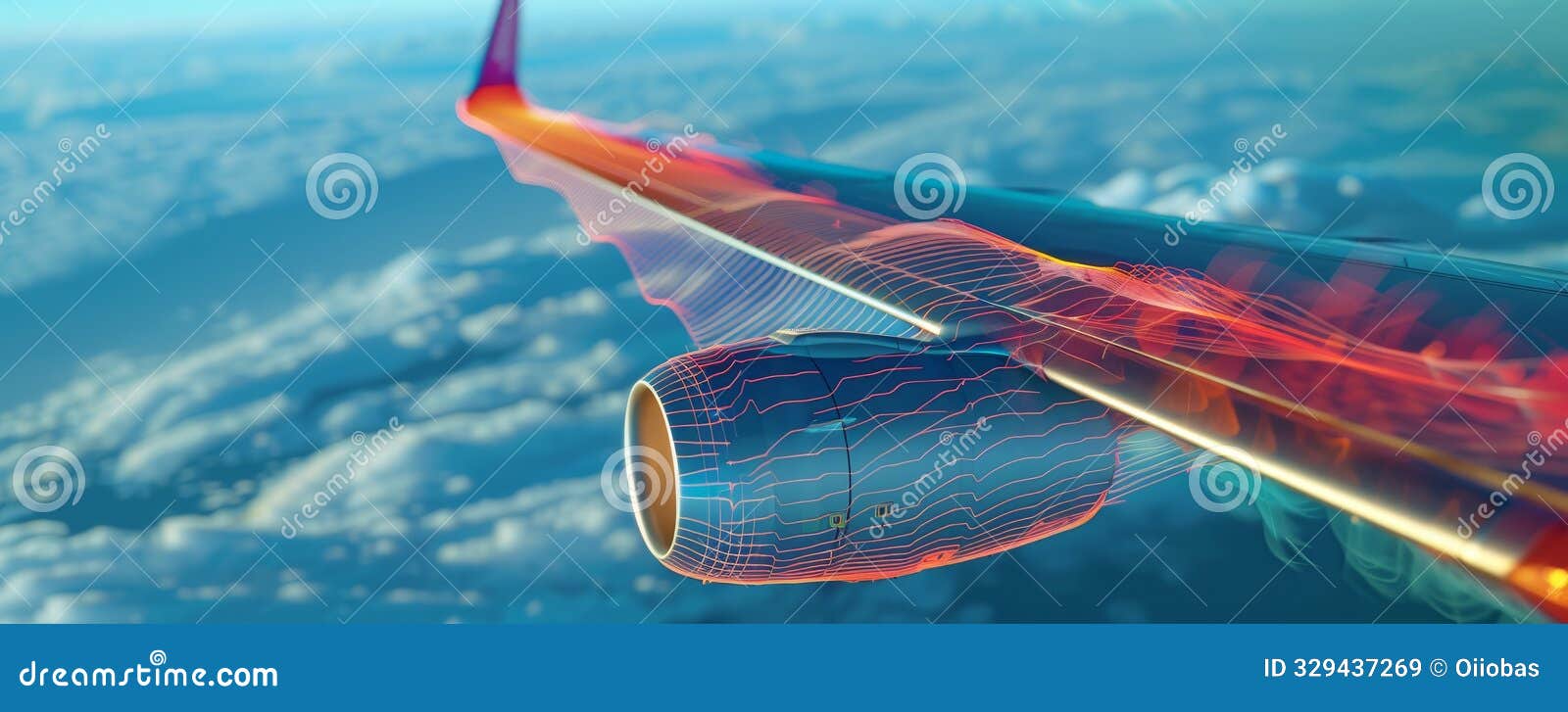 Airplane Engine with Abstract Red Lines and Clouds Stock Illustration ...