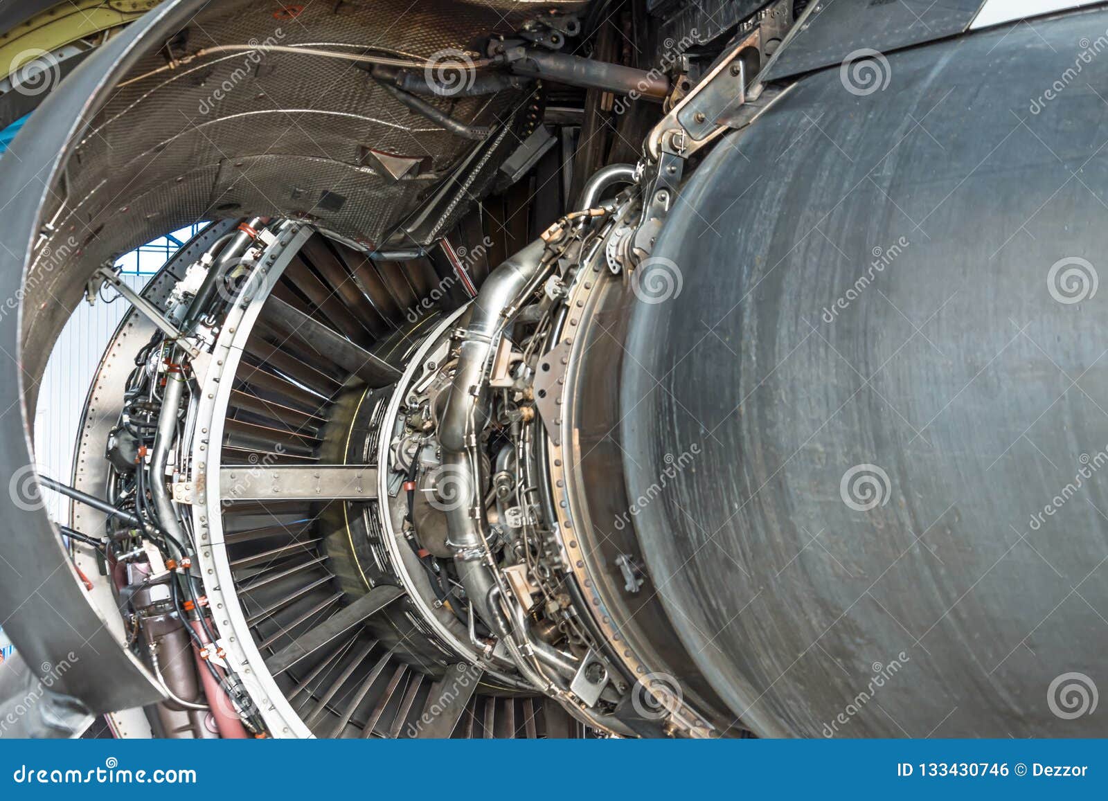 Airplane Engine Disassembled Open Hood, Rear View Stock Photo - Image ...