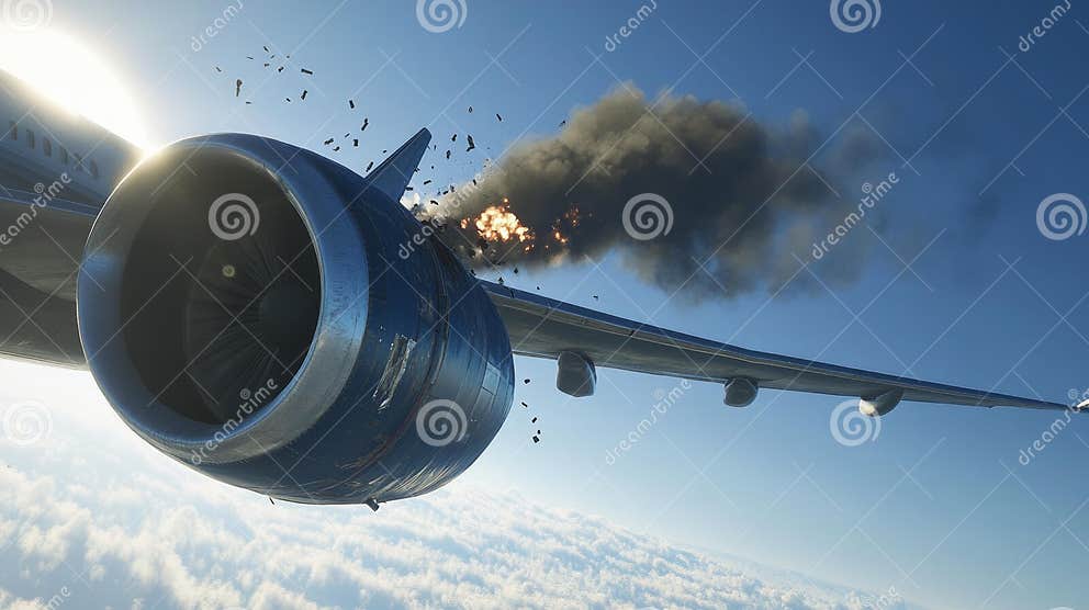 Airplane Engine Failure with Smoke and Fire in Mid-flight Above Clouds ...