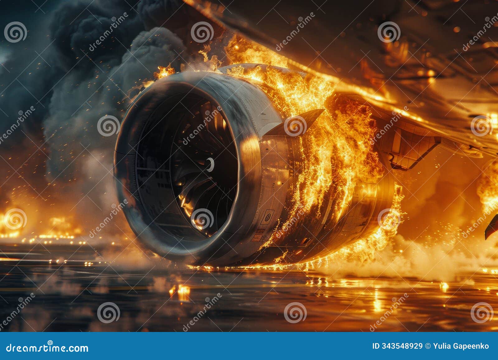 Airplane Engine Fire on Runway during Daylight Hours Stock Image ...