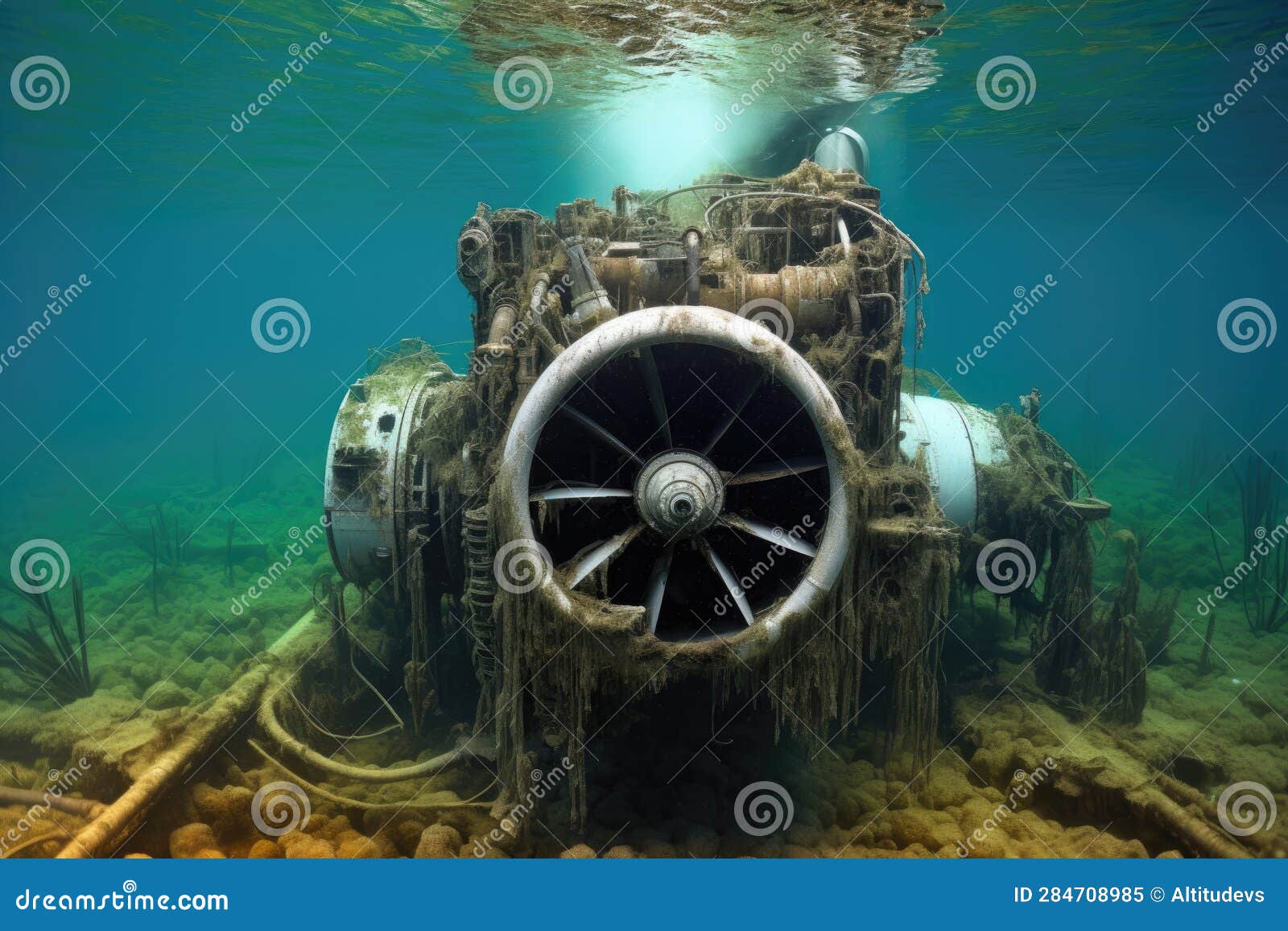 Airplane Engine Parts Submerged in Water Stock Illustration ...