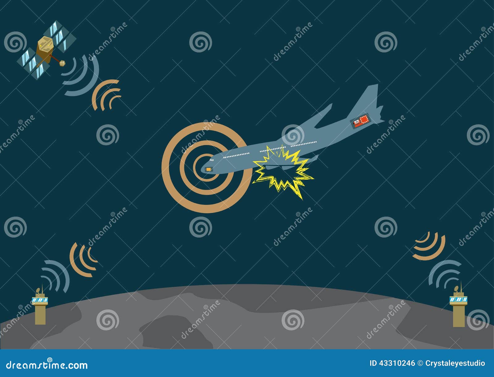 Airplane Explodes and Crashes and Sends Distress Signal. Stock Vector ...