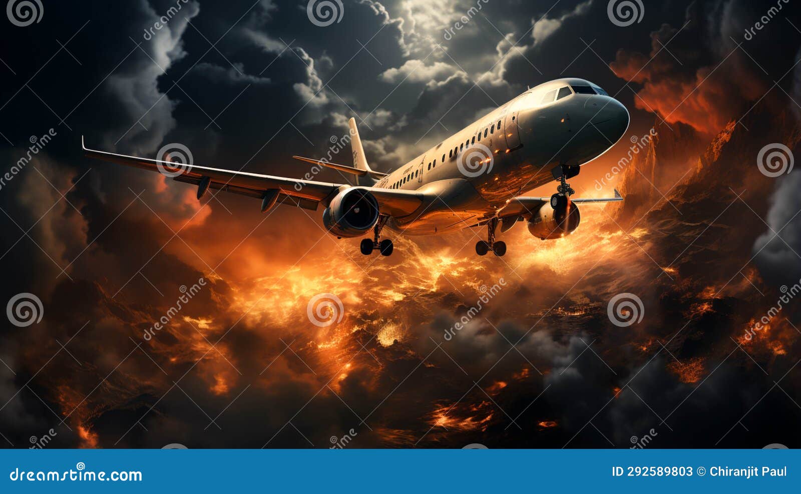 Airplane Exploration With Smoke And Lightning Background Royalty-Free ...