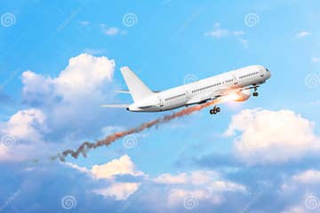 Airplane Explosion with Engine on Fire during Take Off Stock Photo ...