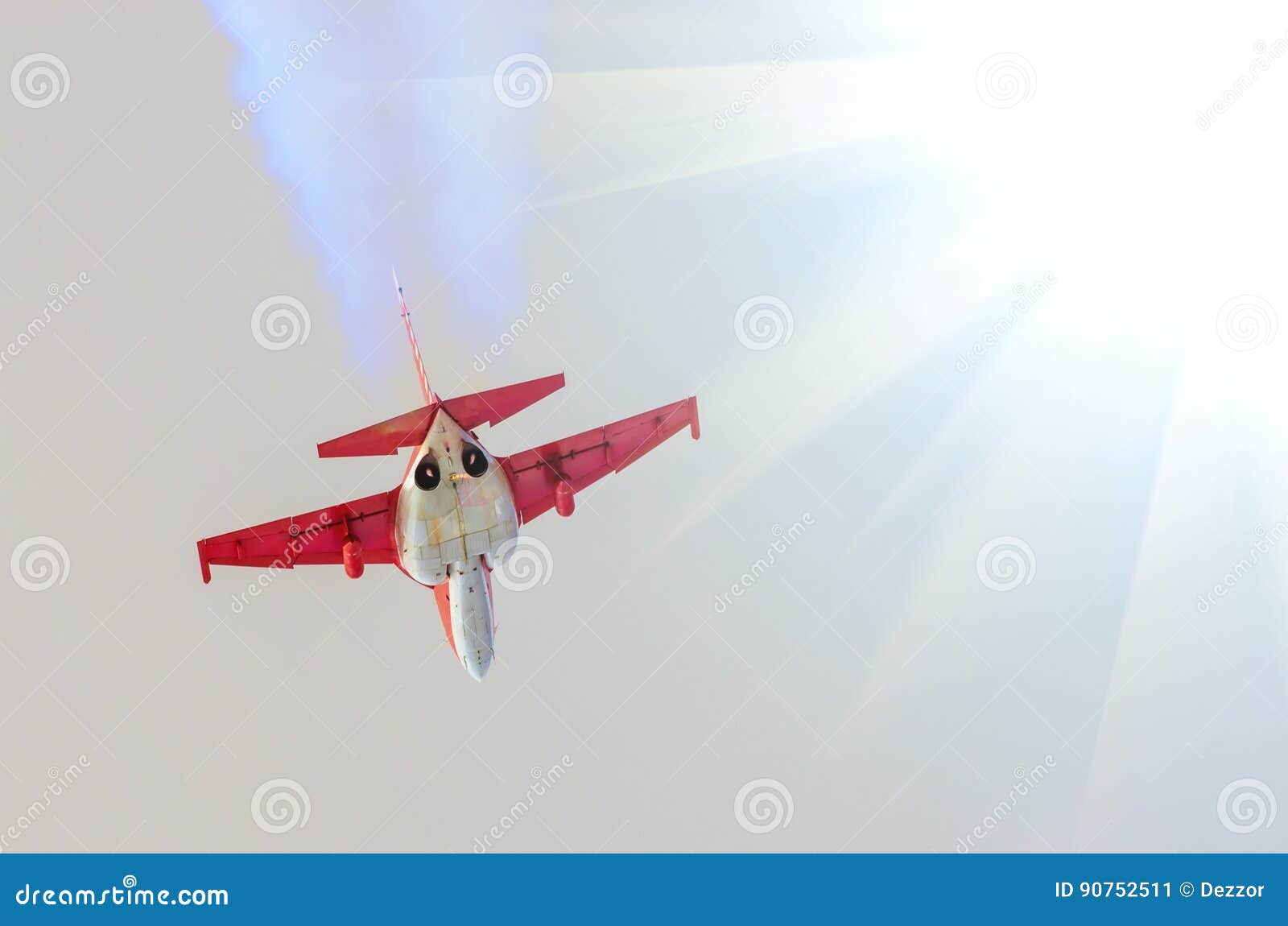 Airplane Fighter Jet and Smoke in the Sky by the Sun Stock Image ...