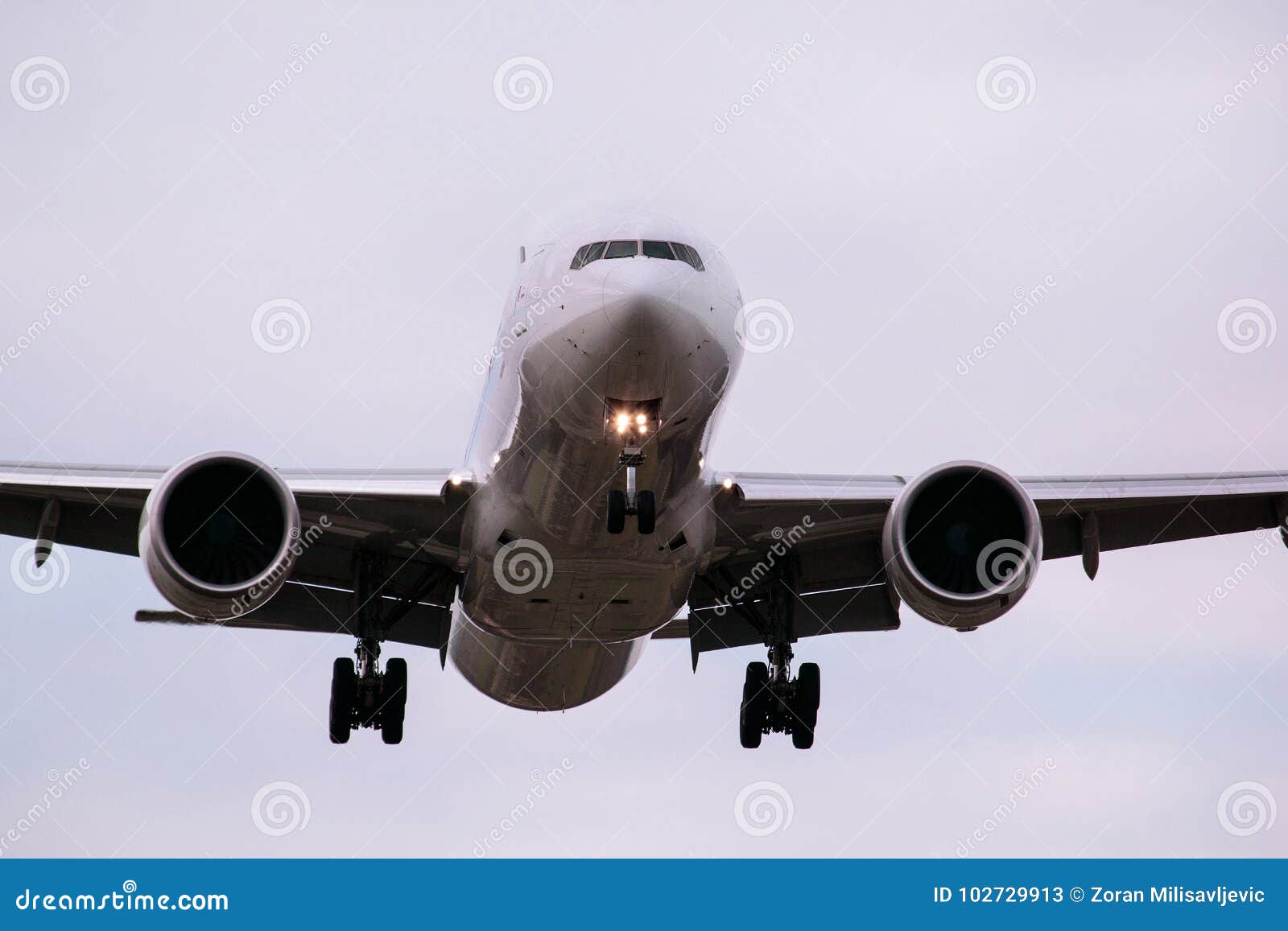 Airplane on Final Approach, Close Up Stock Image - Image of high ...