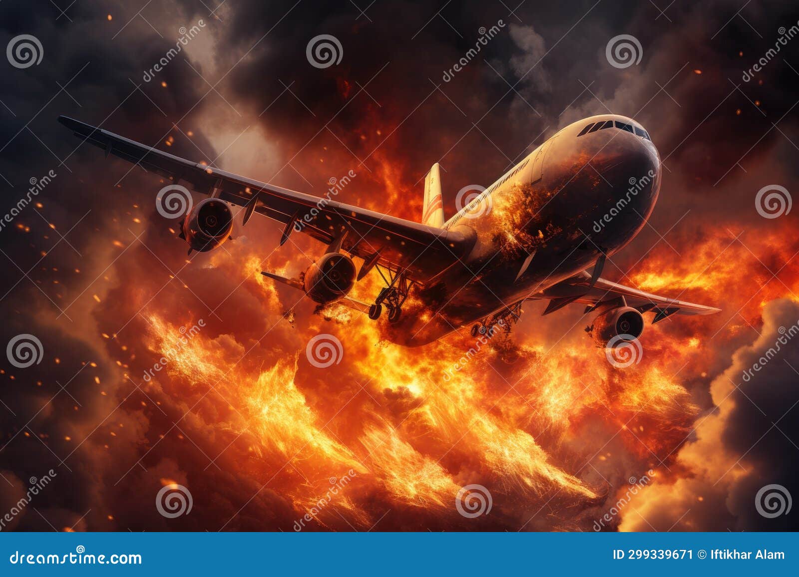 Airplane in the Fire. 3D Rendering Stock Illustration - Illustration of ...