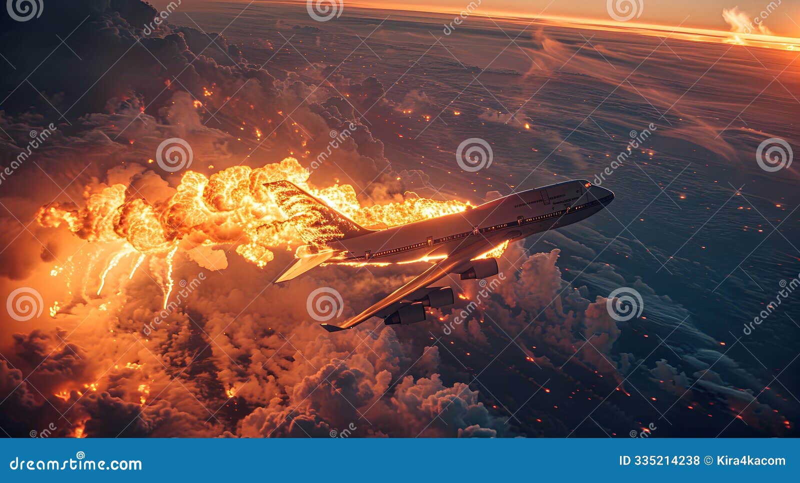 The Airplane is on Fire during the Flight Stock Photo - Image of ...