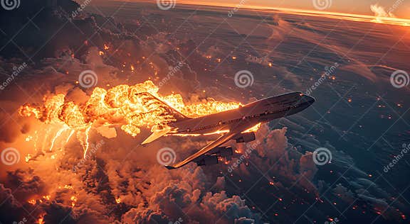 The Airplane is on Fire during the Flight Stock Photo - Image of ...