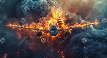 The Airplane is on Fire during the Flight Stock Photo - Image of ...