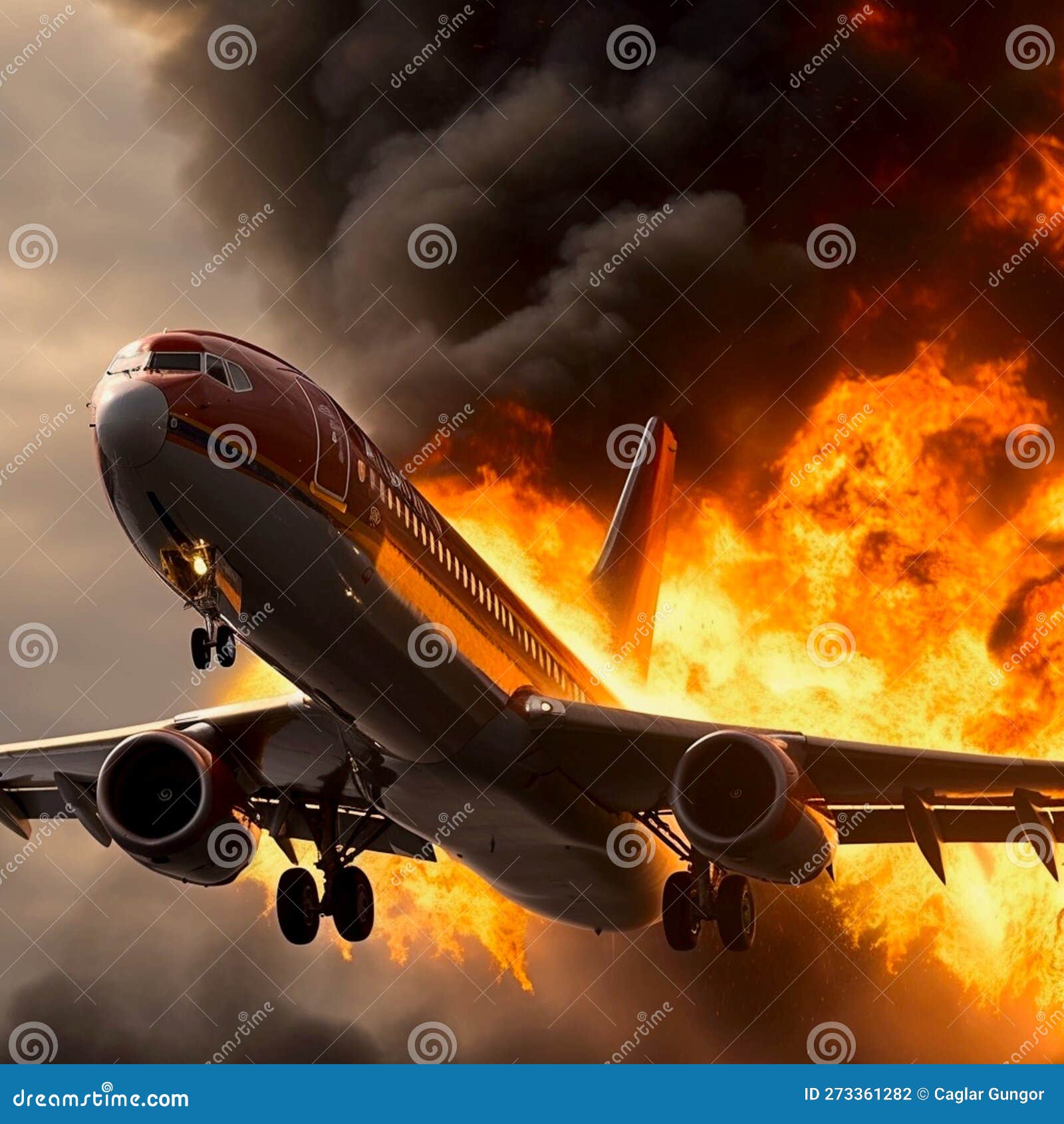 Airplane on Fire while Flying Stock Illustration - Illustration of ...