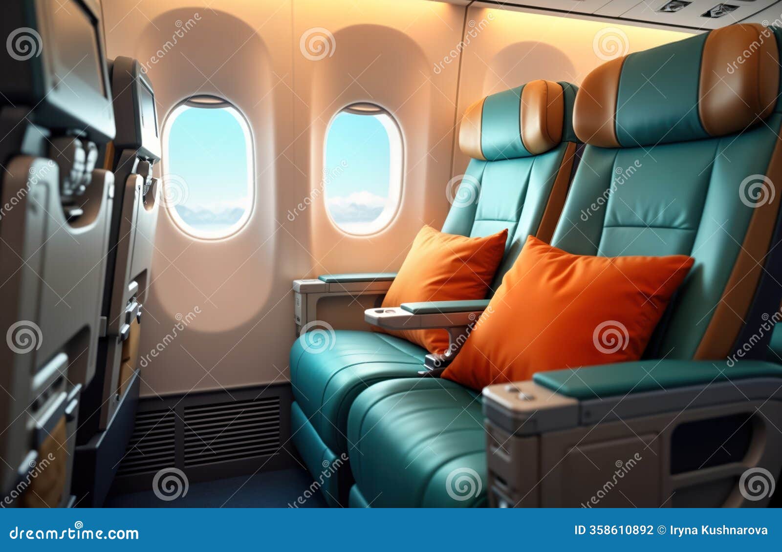 Airplane First Class Seating. AI Royalty-Free Stock Photo ...