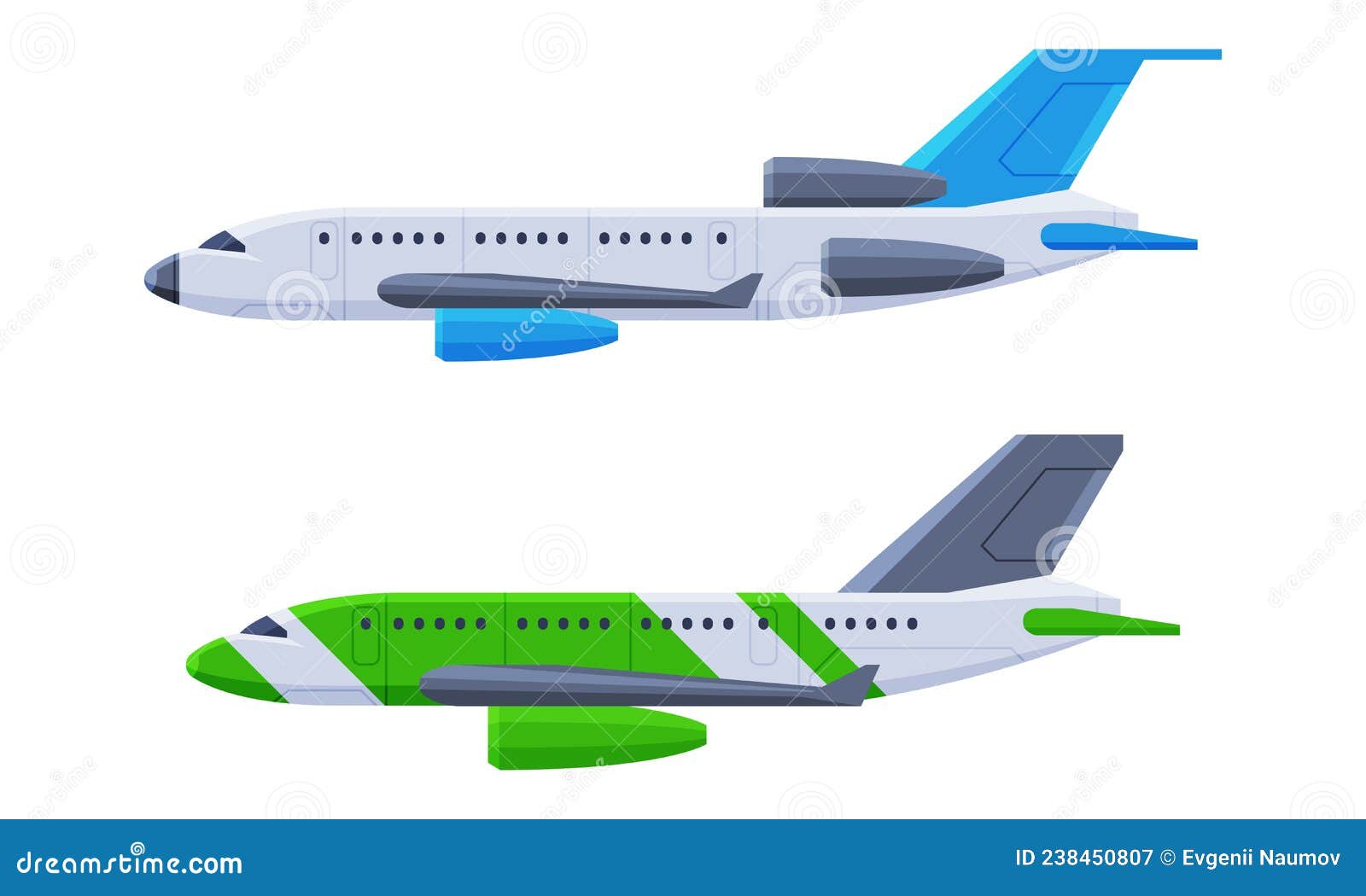 Airplane As Fixed-wing Aircraft With Jet Engine Vector Set Stock Image ...