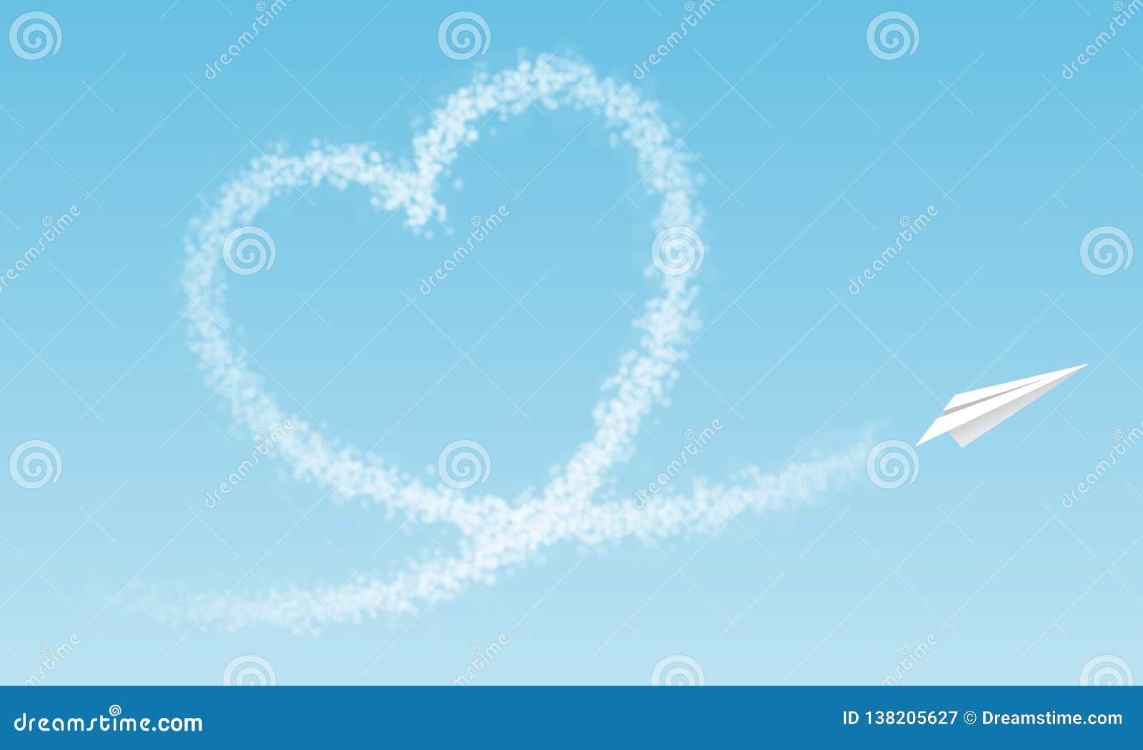 Airplane Flies a Cloud Heart in Front of Blue Sky Stock Illustration ...