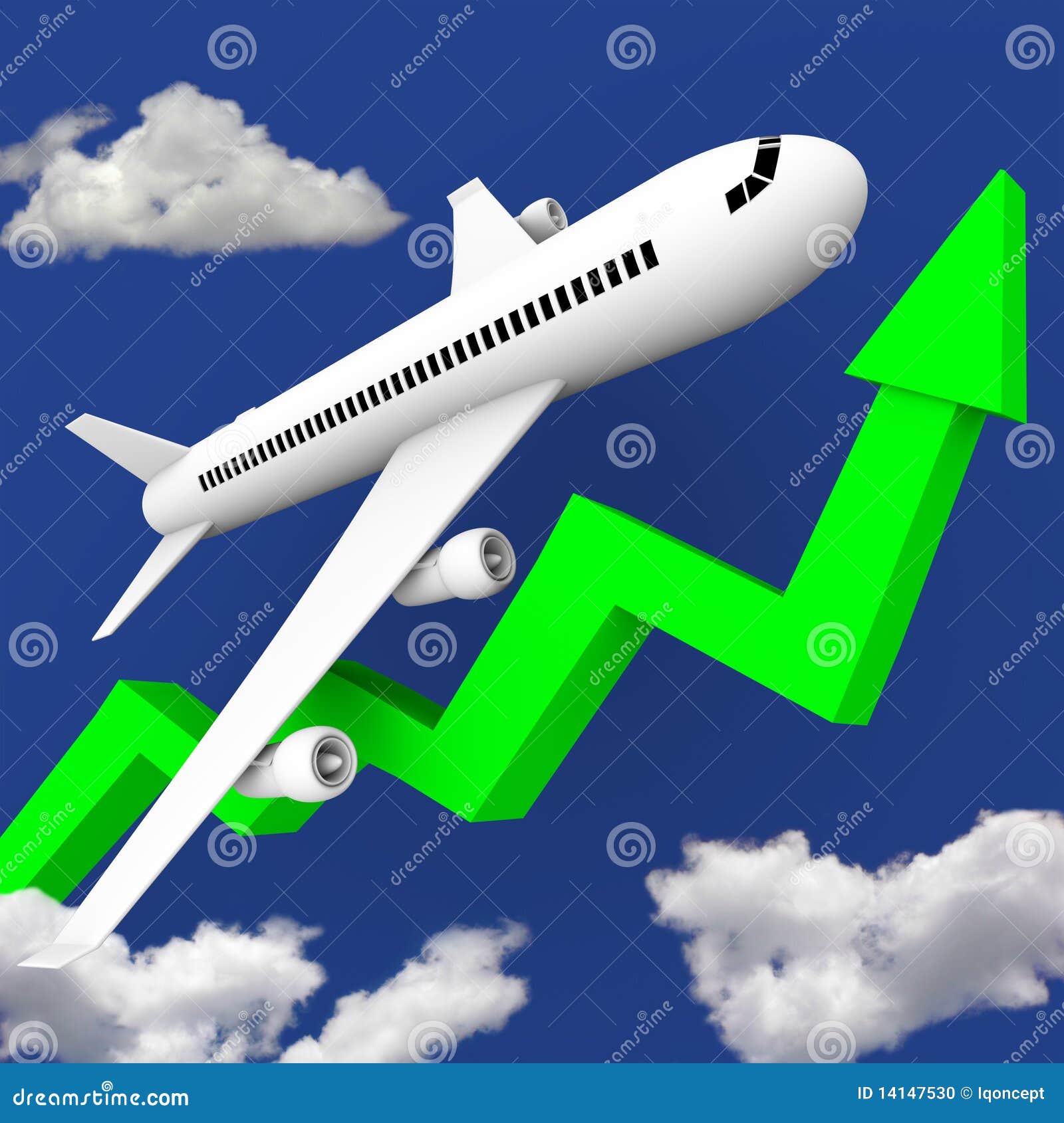 Airplane in Flight Along Green Arrow Stock Illustration - Illustration ...