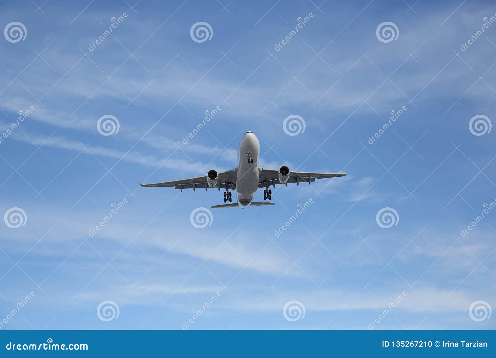 Airplane Flight in the Blu Sky Stock Photo - Image of text, landing ...