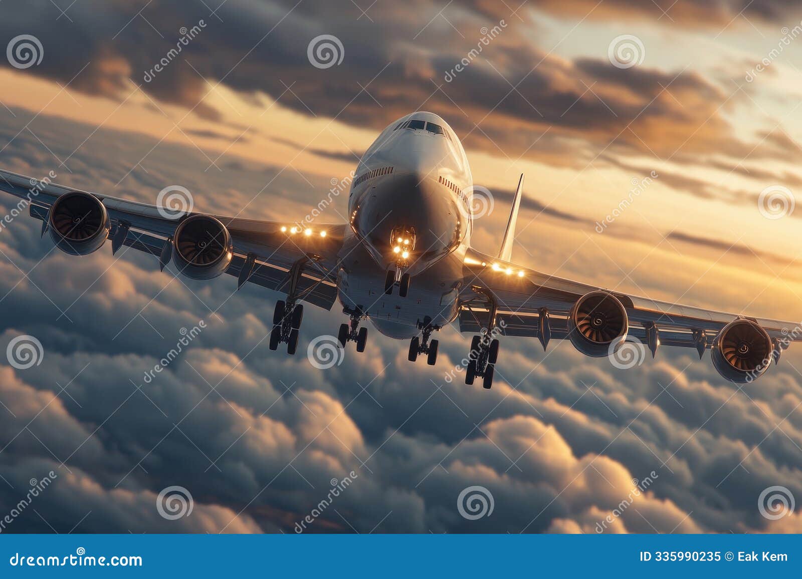 Airplane in Flight, Engines at Full Throttle, Aerodynamic Wings ...