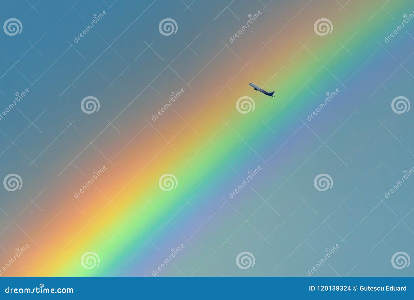 Airplane Flight Over Rainbow after the Storm in Bucharest Stock Photo ...