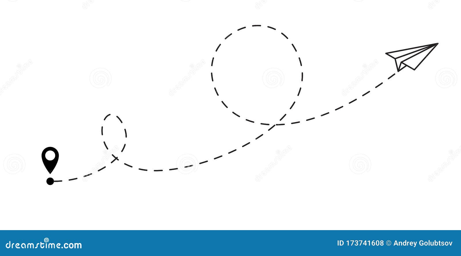 Airplane Flight Route Destination Line Path. Paper Plane Travel Dash ...