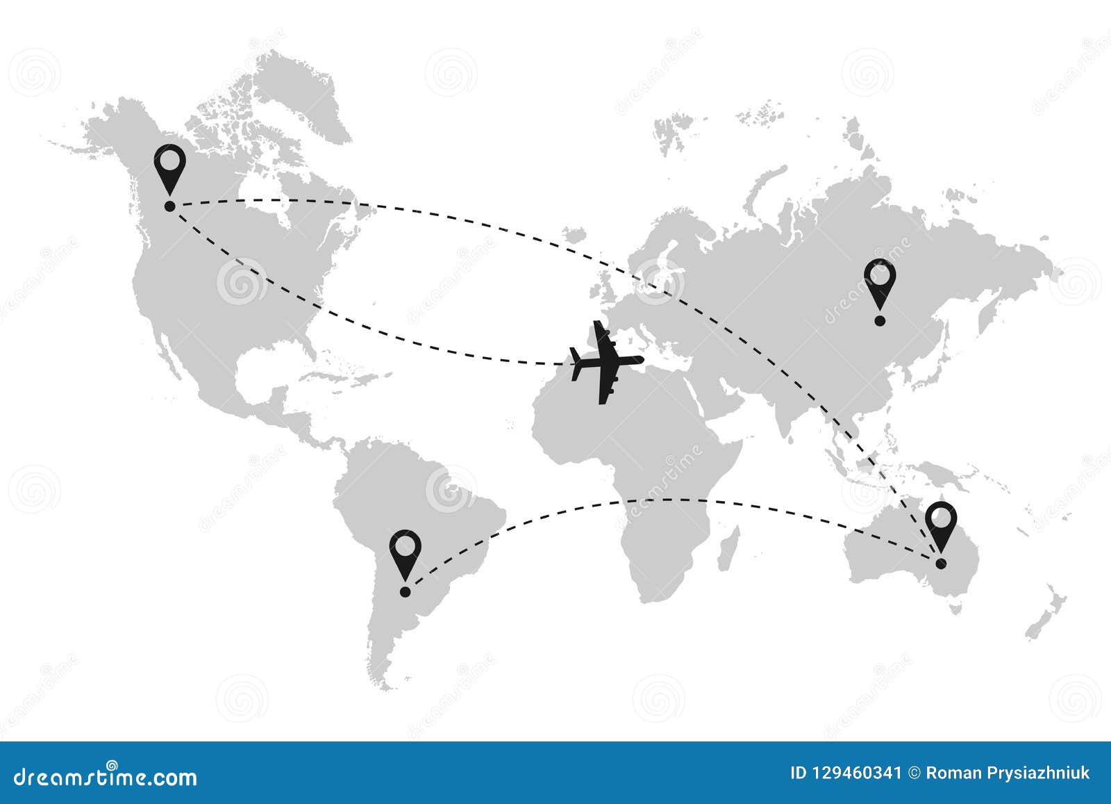 Airplane Flight Route on World Map with Dotted Line Path and Location ... Airplane Flight Route on World Map with Dotted Line Path and Location ...