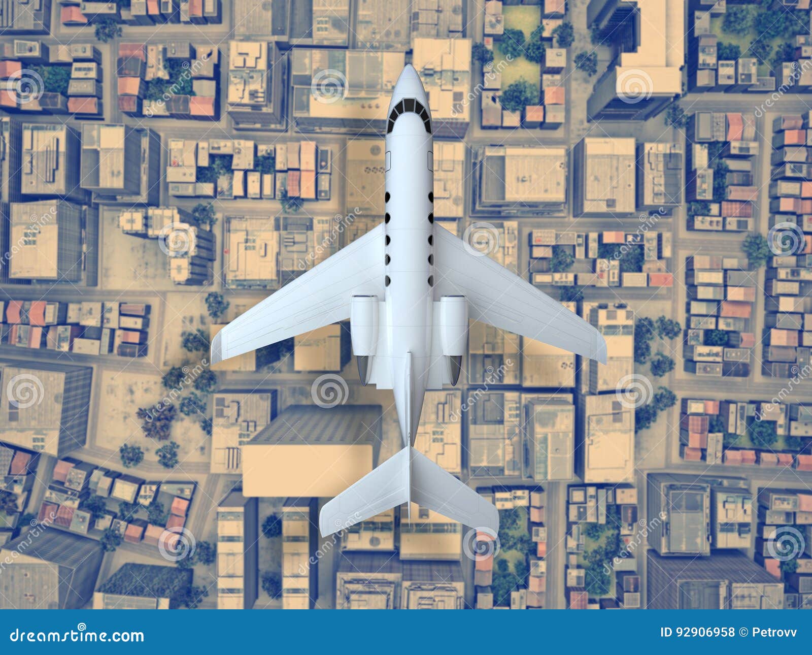 Airplane Fly Above City. Top View Stock Illustration - Illustration of ...