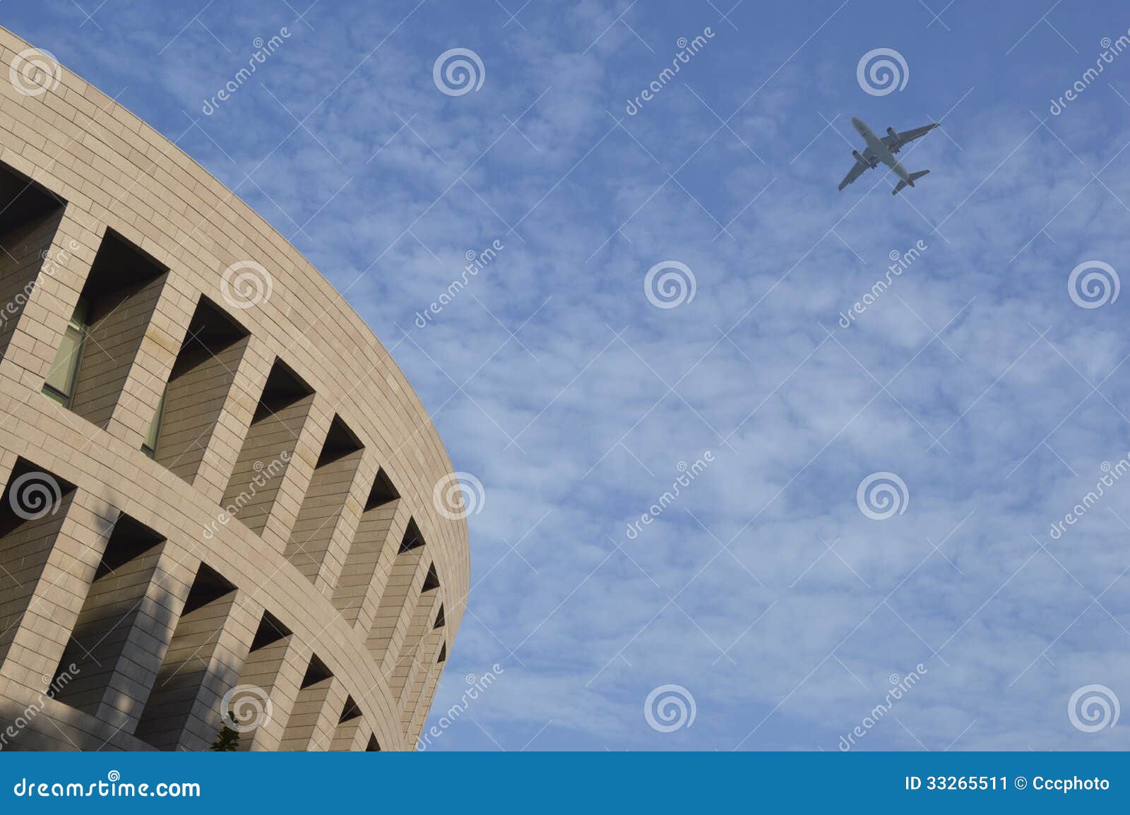 Airplane Fly Over the Modern Building. Stock Image - Image of structure ...