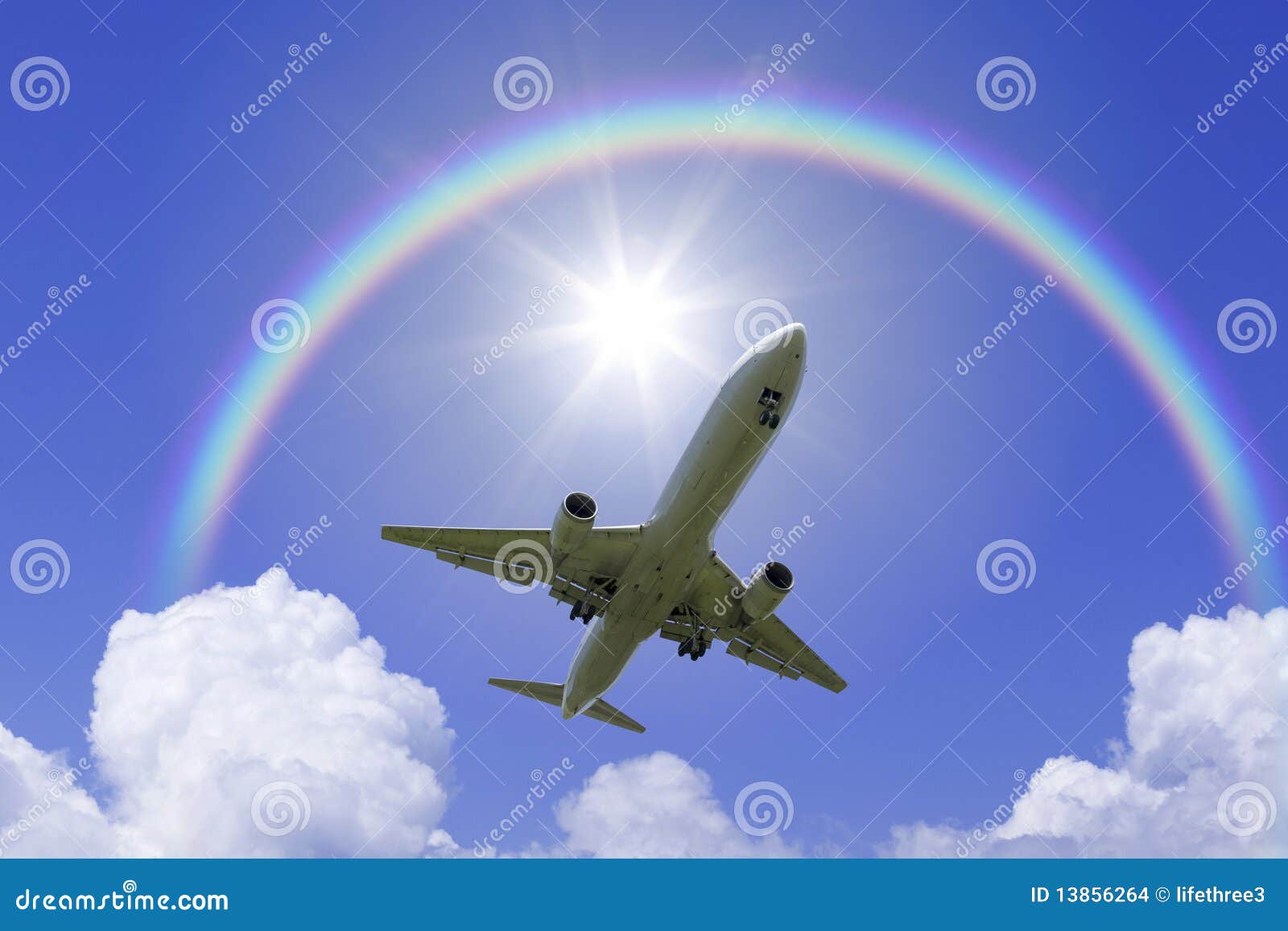 An Airplane Fly Over the Rainbow Stock Photo - Image of icon, aircraft ...