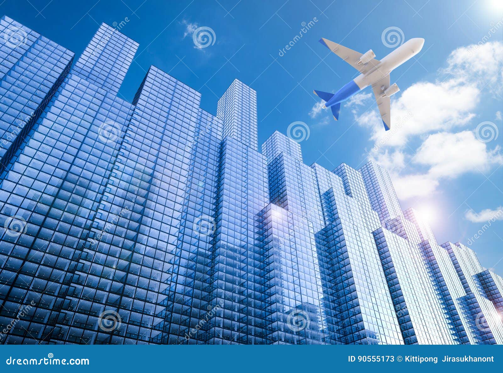 Airplane Flying Above Building Stock Image - Image of cityscape ...