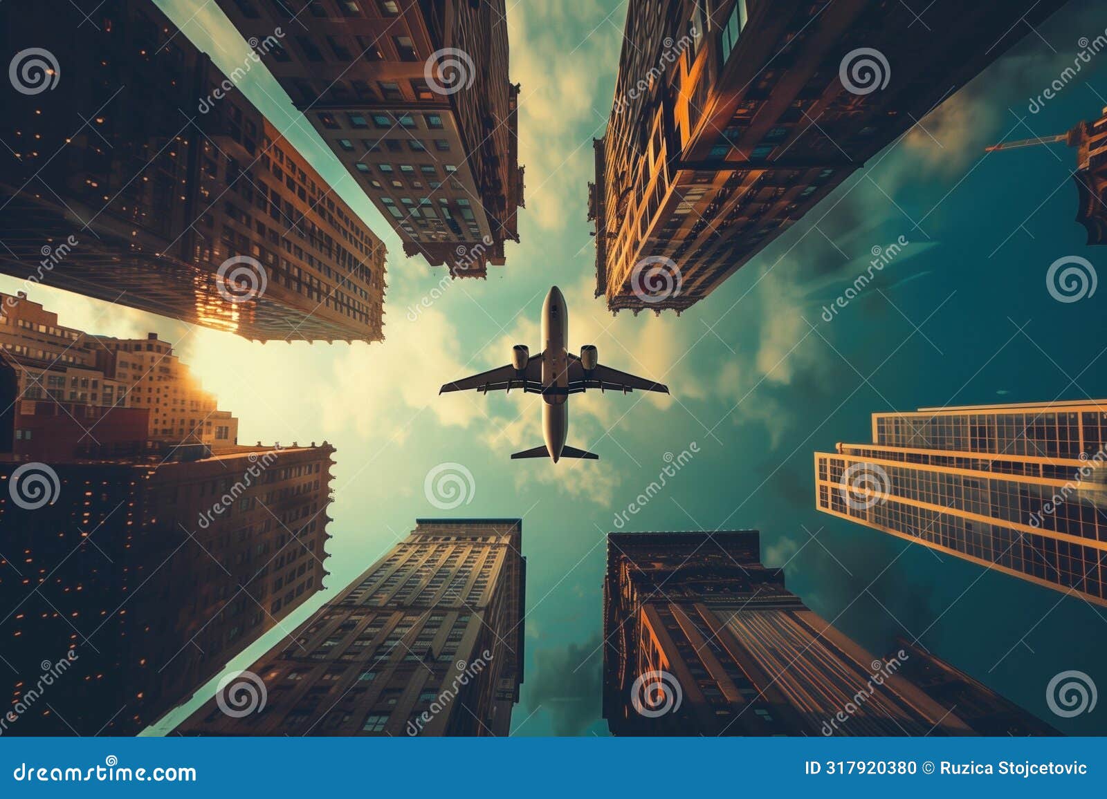 Airplane Flying Above Buildings in the City Ai Photo Stock Illustration ...