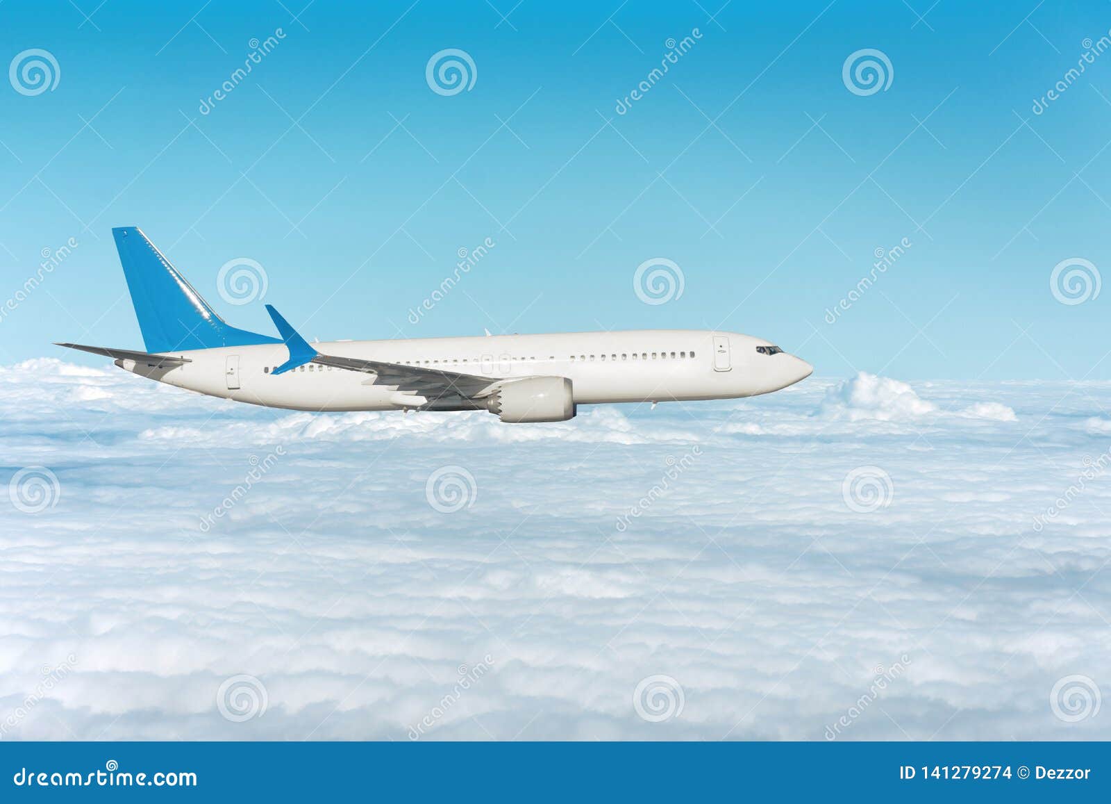 Airplane Flying Above the Clouds, Side View Stock Photo - Image of ...