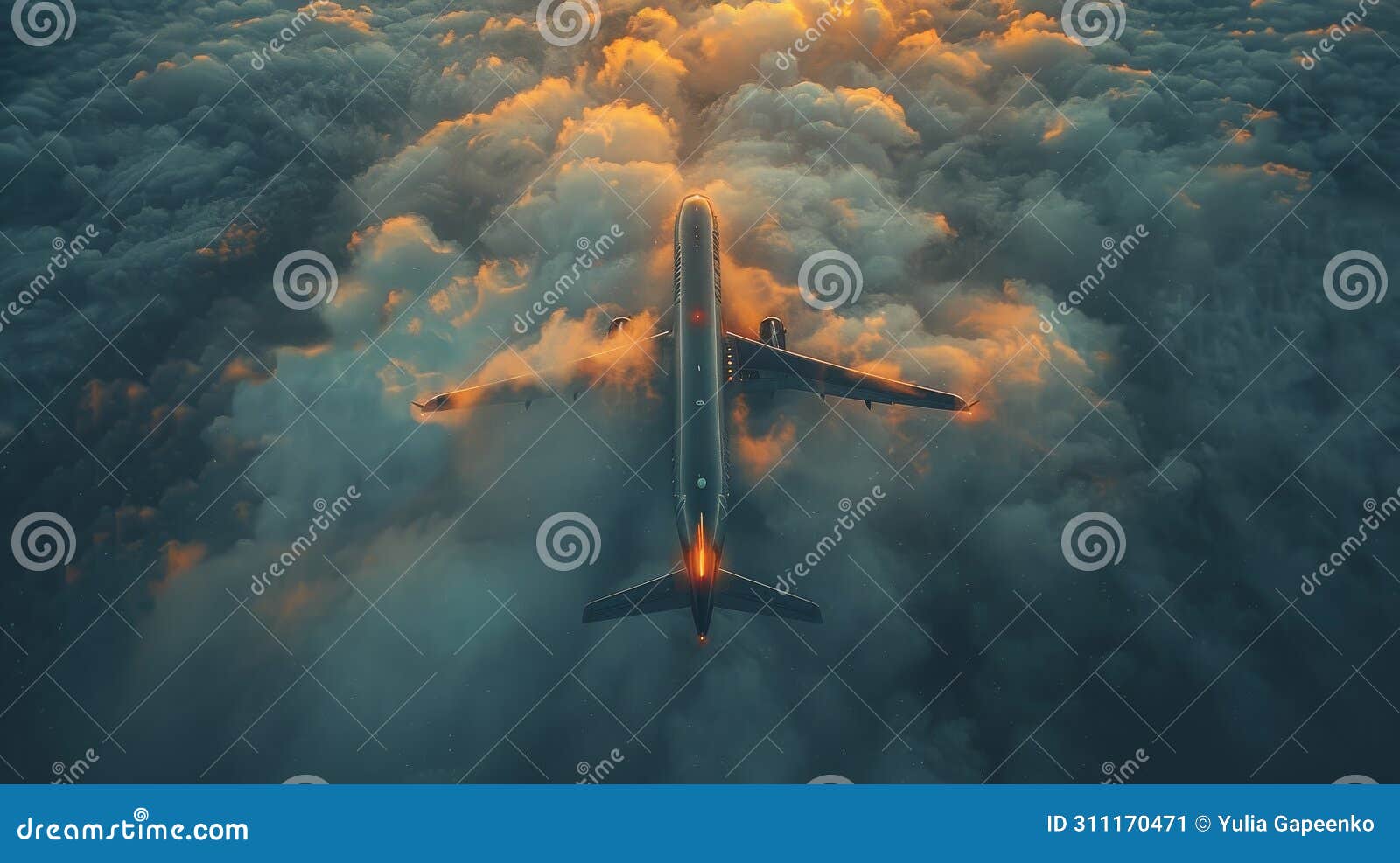 Airplane Flying Above Clouds in the Sky Stock Image - Image of fluffy ...