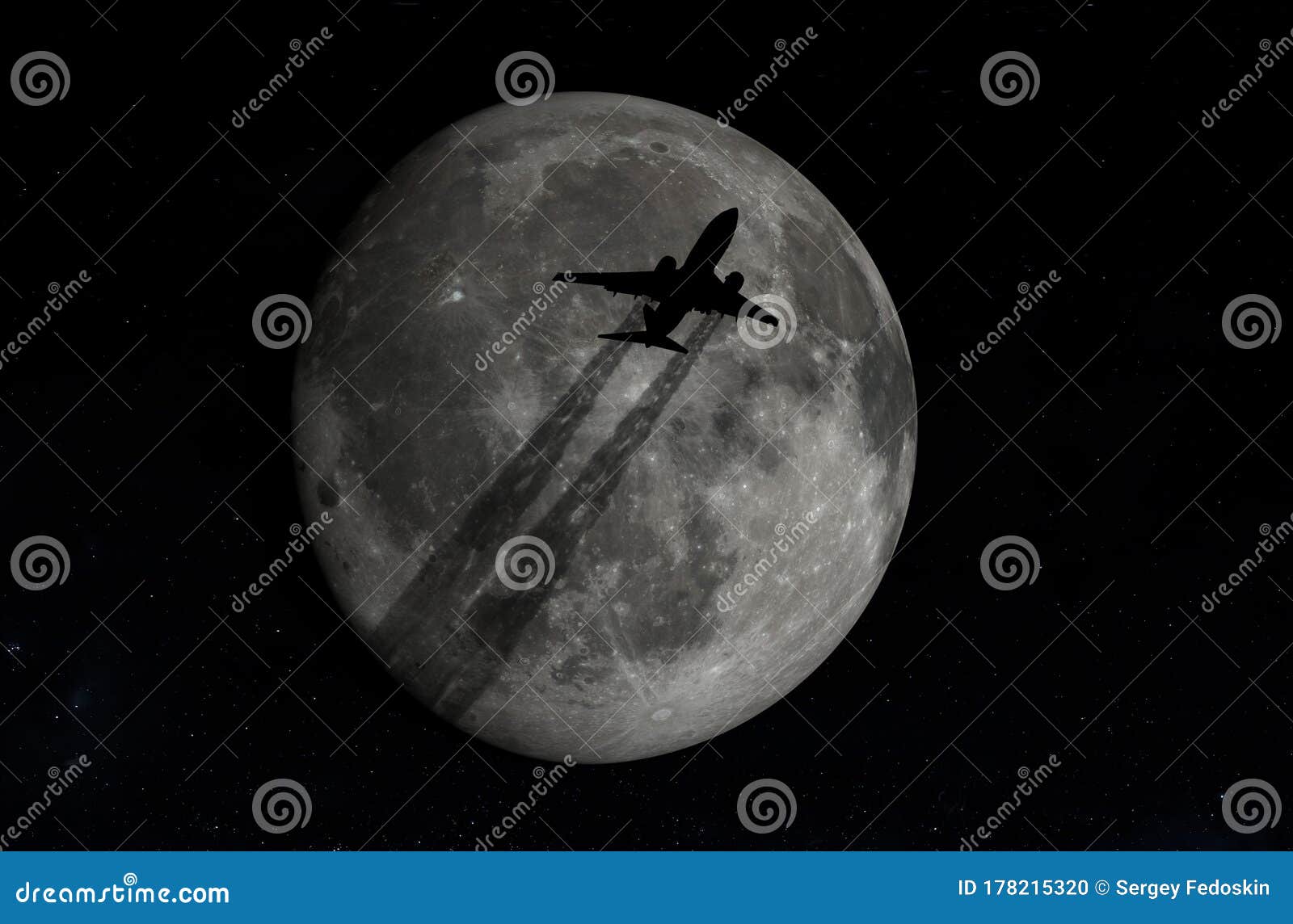 Airplane Flying Across a Full Moon Stock Photo - Image of peaceful ...