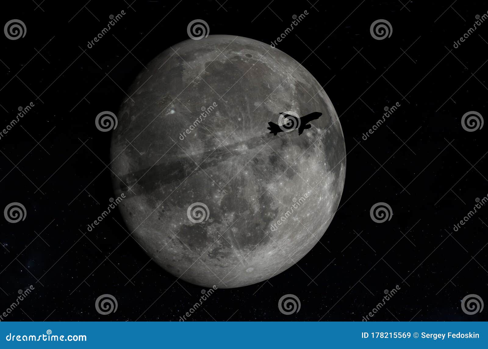 Airplane Flying Across a Full Moon Stock Image - Image of moon ...