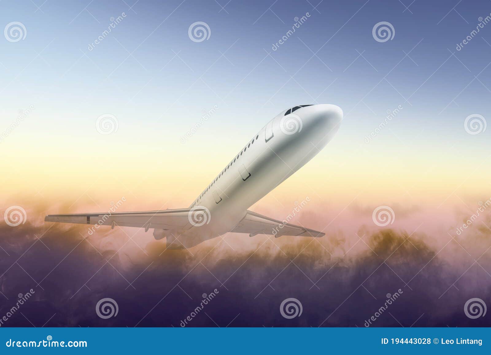 Airplane Flying in the Air with a Dramatic Stock Illustration ...