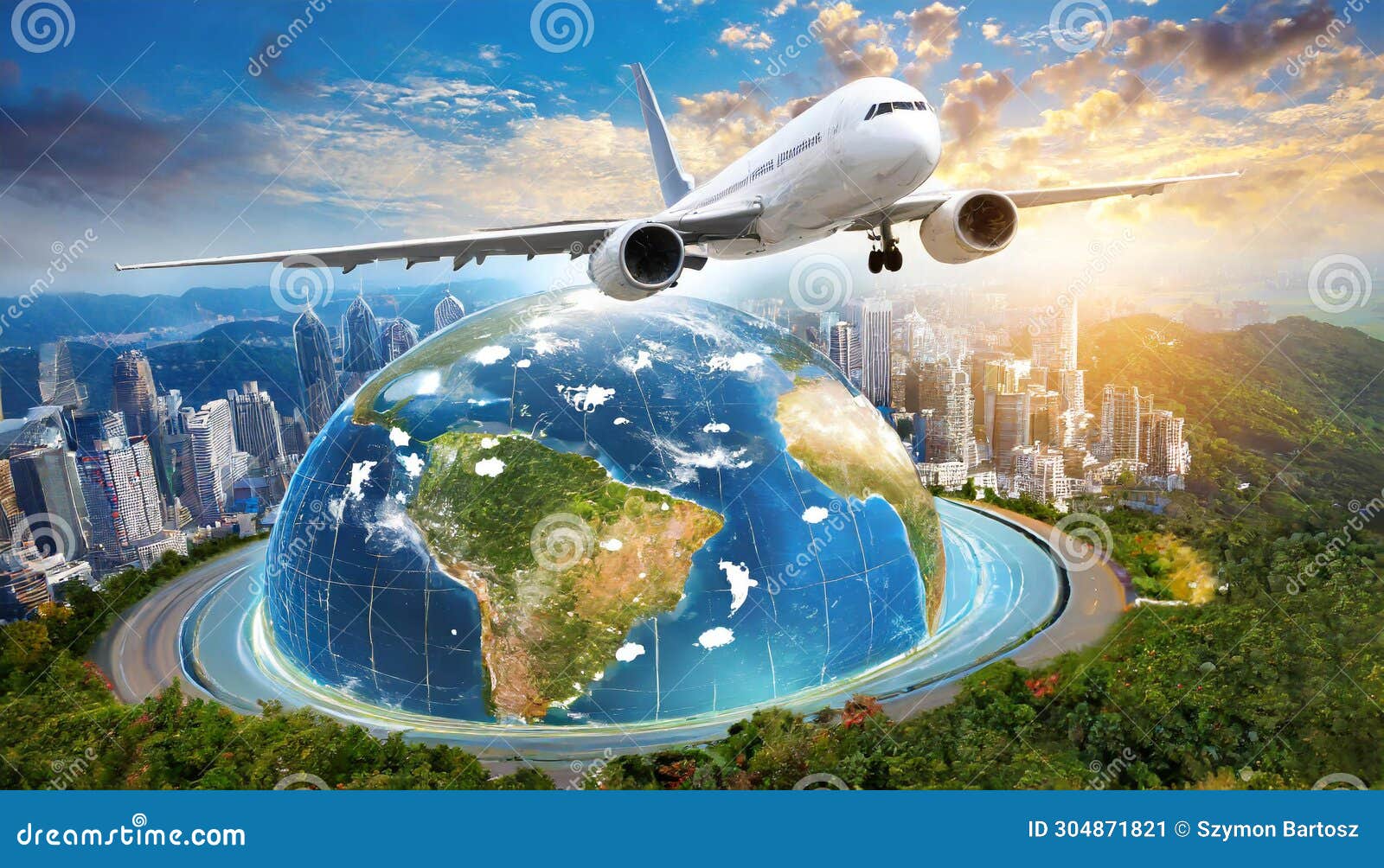 Airplane Flying Around the World. Generative AI Stock Image - Image of ...