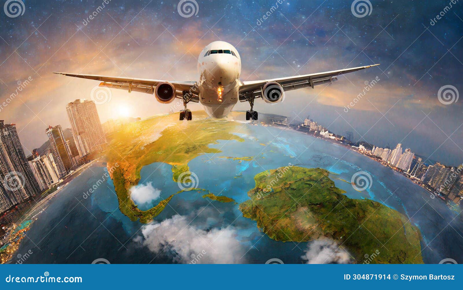 Airplane Flying Around the World. Generative AI Stock Photo - Image of ...