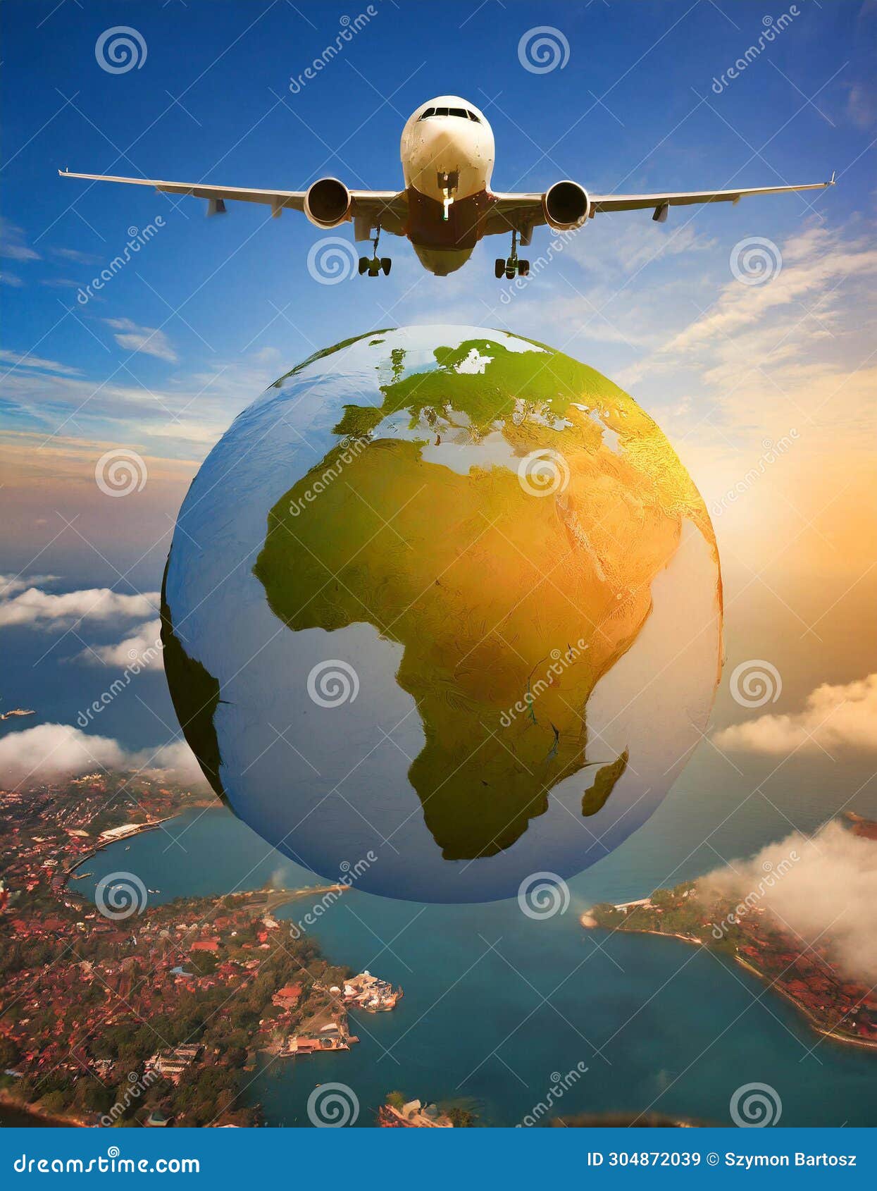 Airplane Flying Around the World. Generative AI Stock Illustration ...