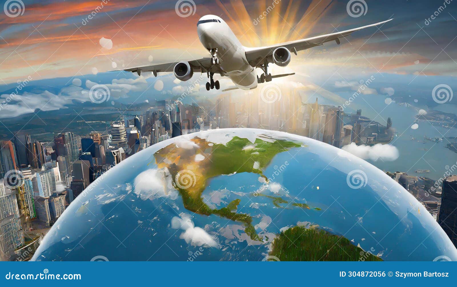 Airplane Flying Around the World. Generative AI Stock Photo - Image of ...