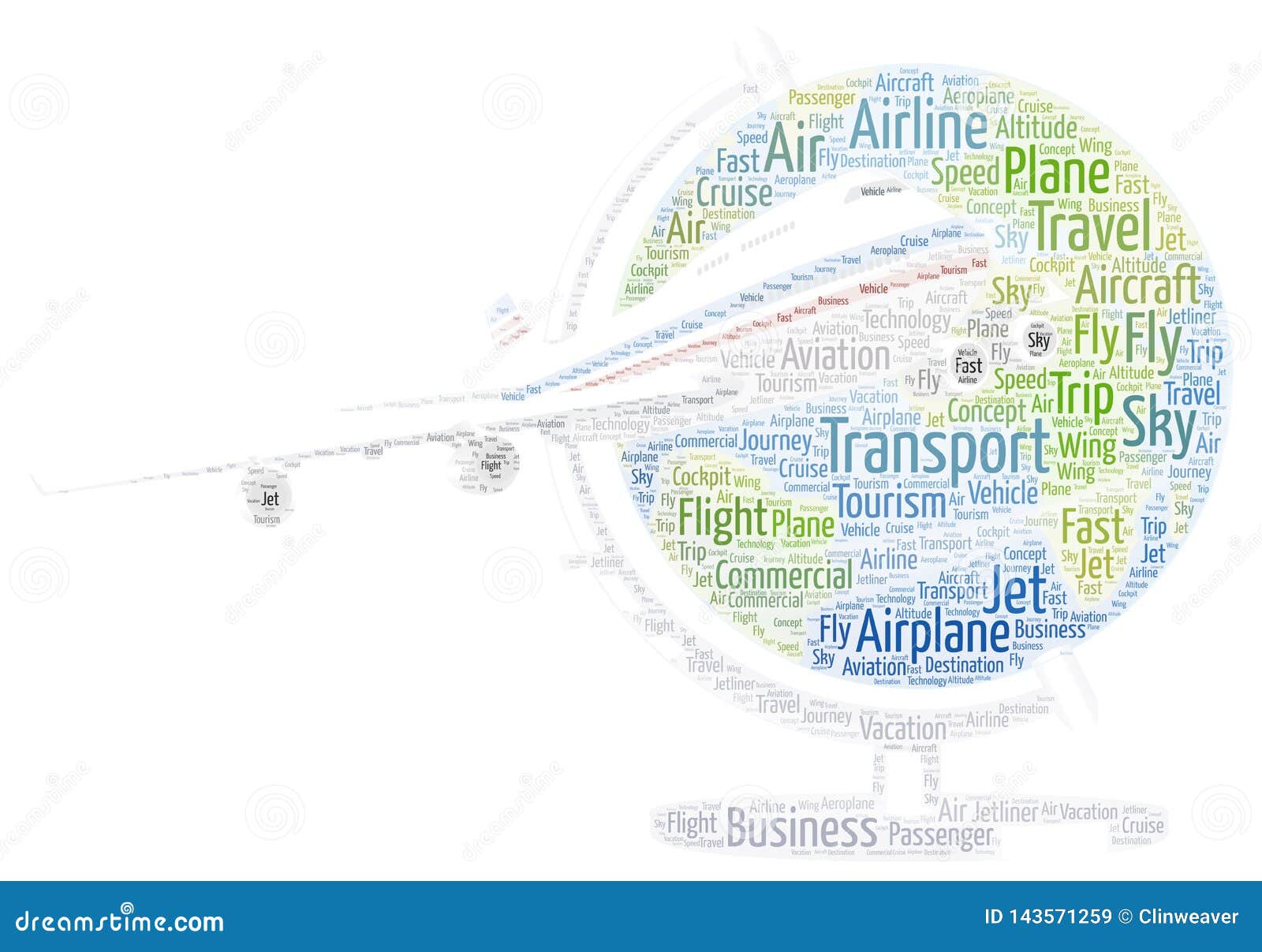 Airplane Flying Around the World Shown in a Word Cloud Stock ...