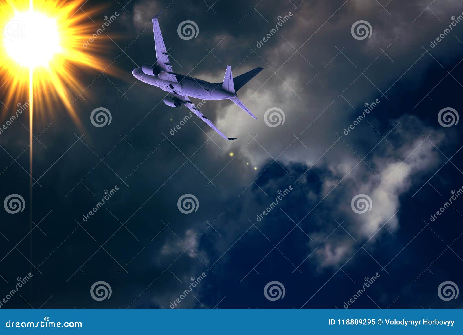 Airplane flying. 3D render stock illustration. Illustration of ...