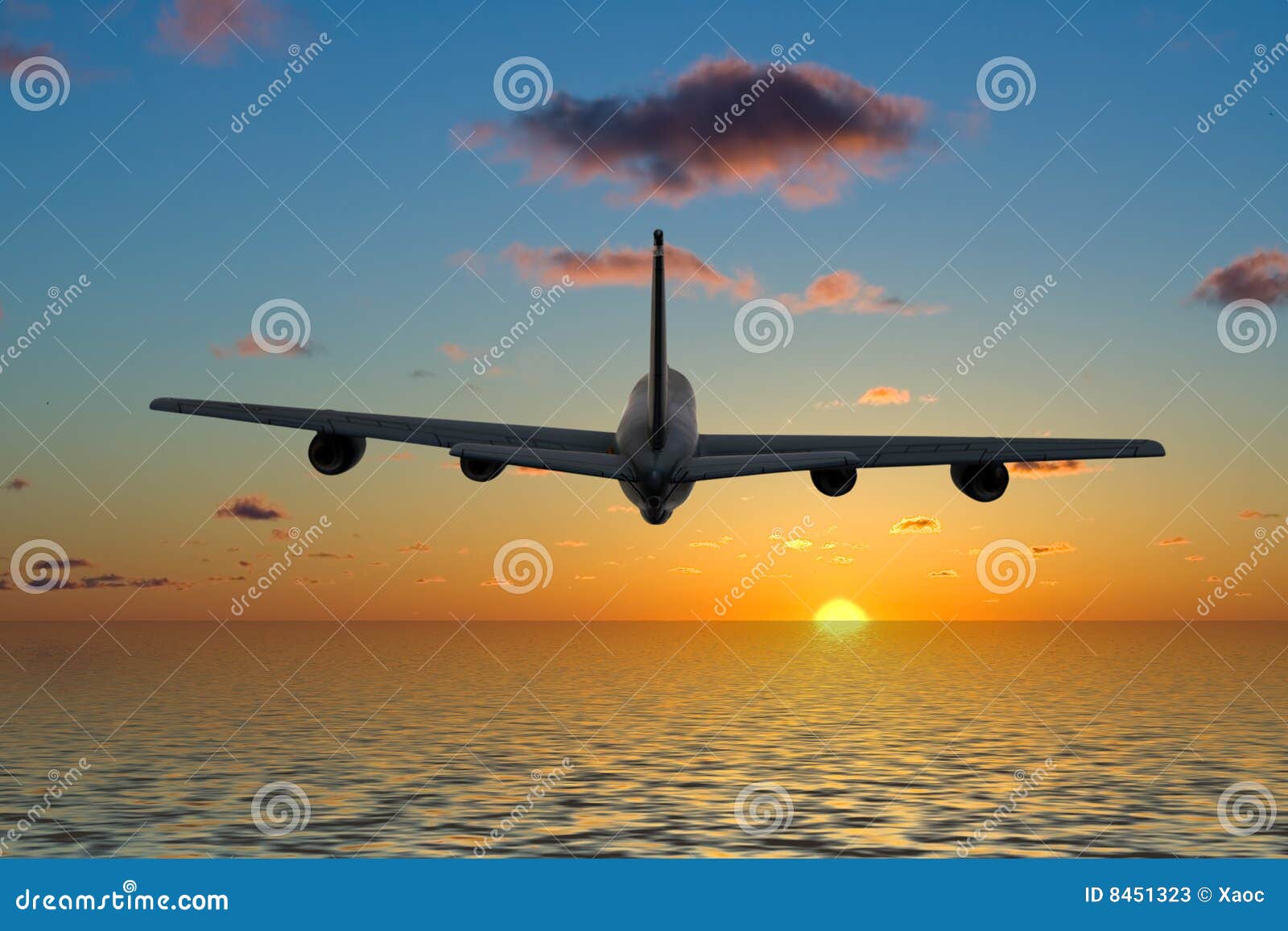 Airplane Flying into a Beautiful Sunset Stock Image - Image of airliner ...