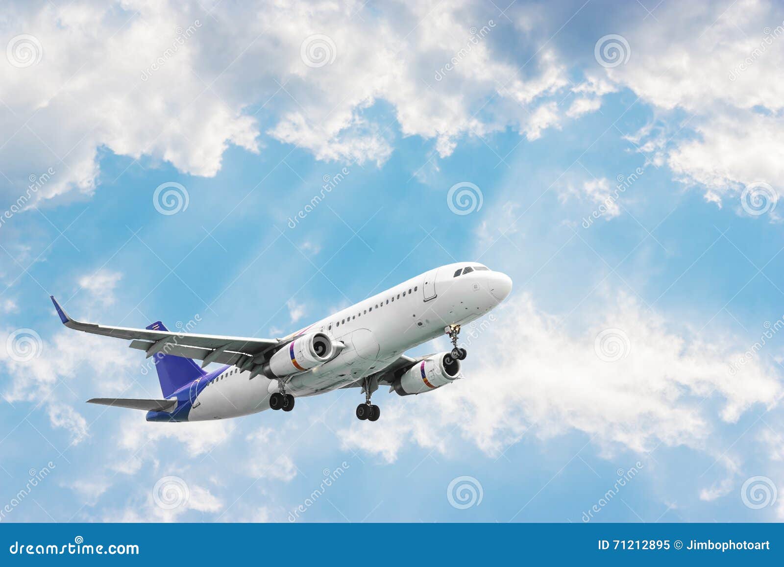 Airplane Flying on Blurred Blue Sky Stock Image - Image of airport ...