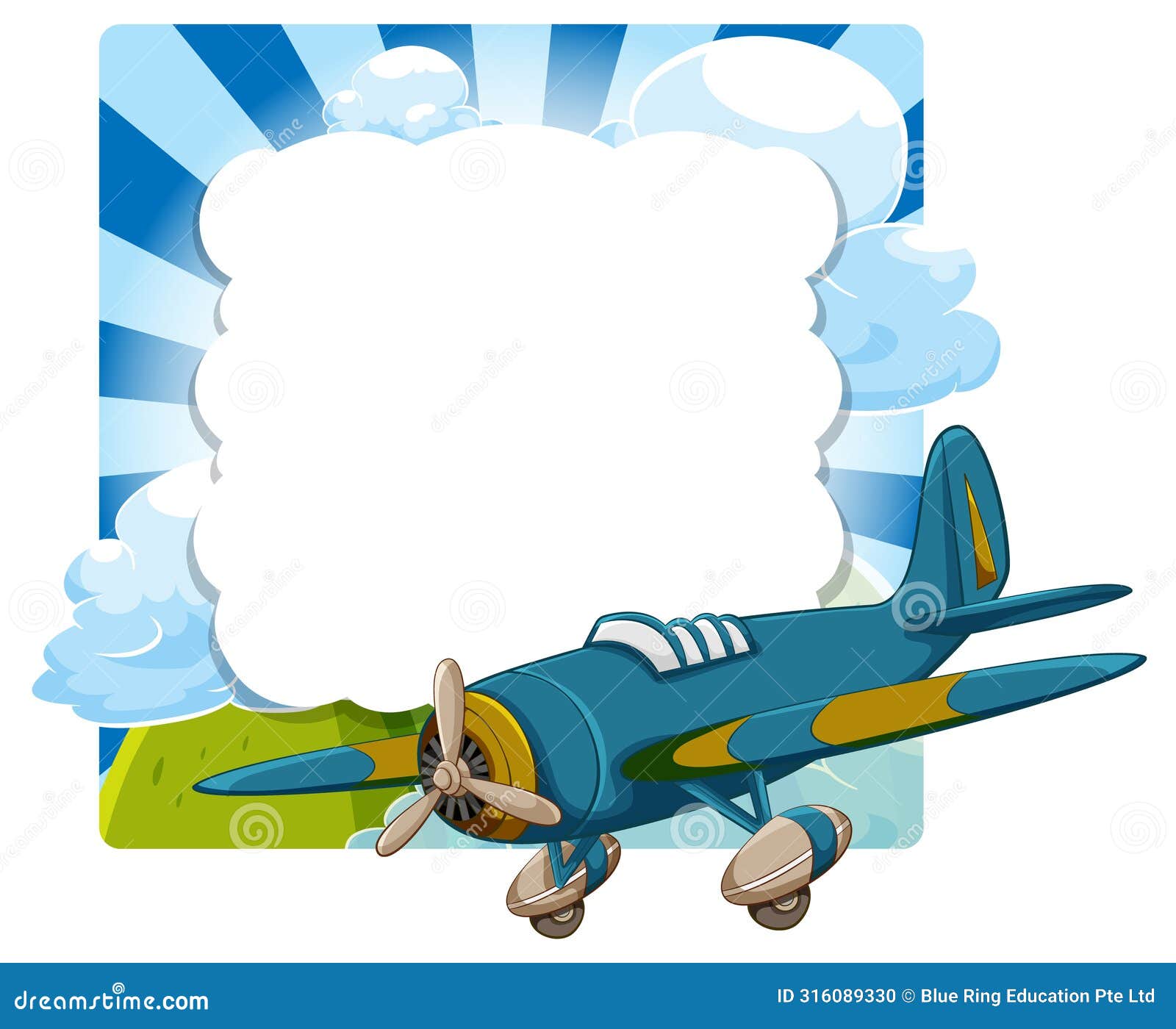 An Airplane Flying with a Cloud Frame Background Stock Vector ...