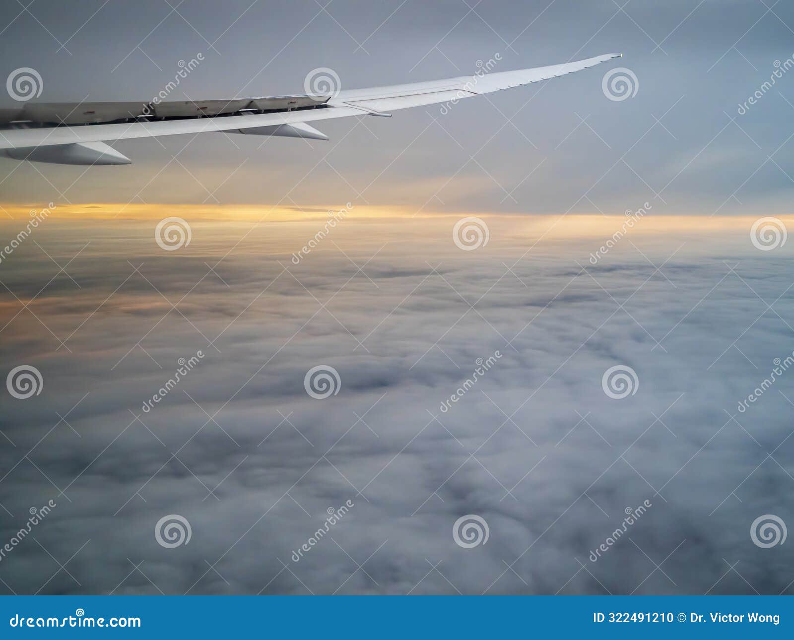 Airplane Flying between Cloud Layers Viewed from Passenger Cabin Window ...