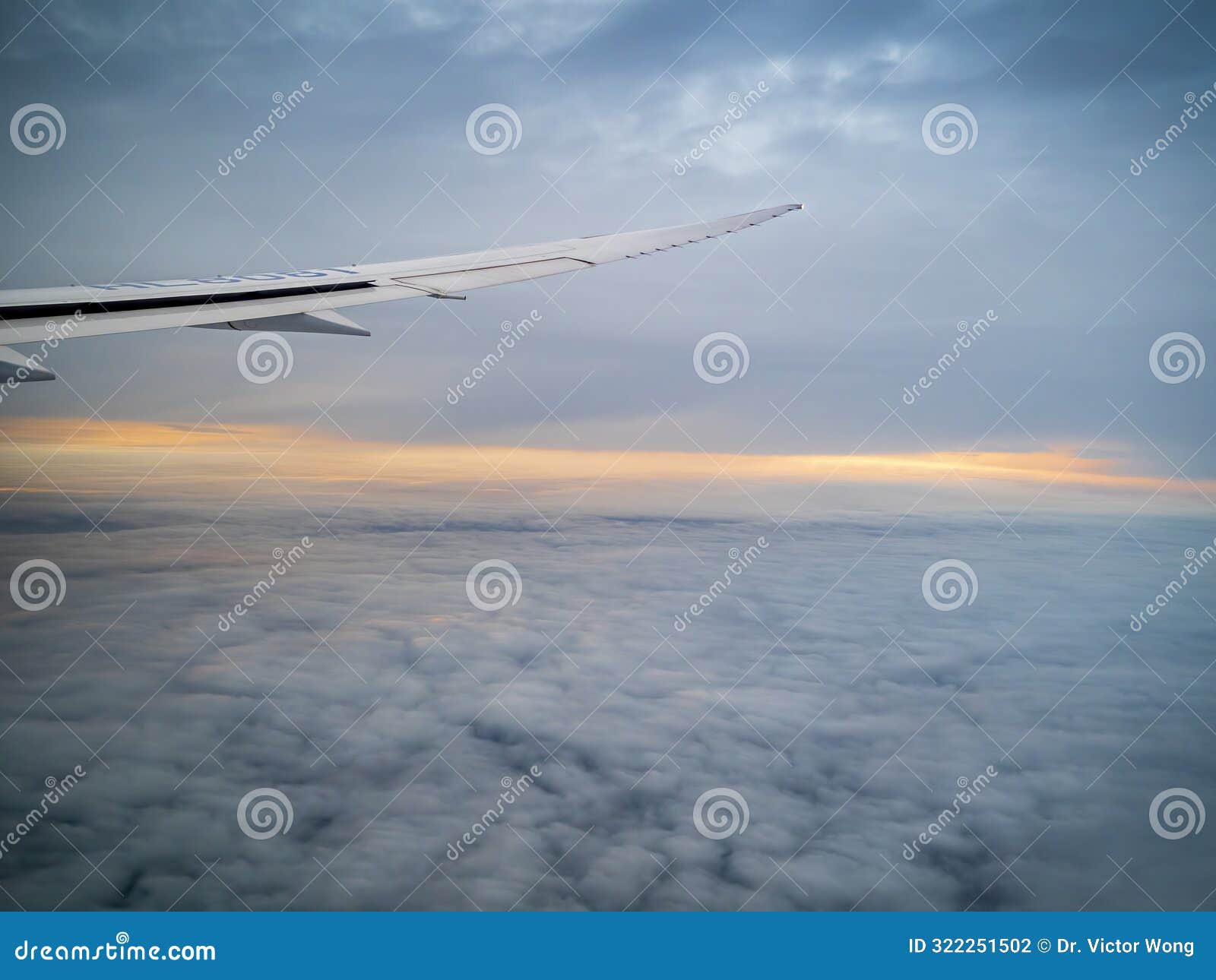 Airplane Flying between Cloud Layers Viewed from Passenger Cabin Stock ...